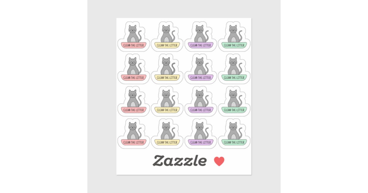 Clean Litter Box Pet Reminder Cat Care Planner Sticker | Zazzle