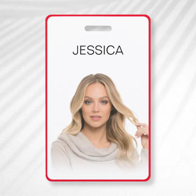Clean Minimal Red Corporate Employee Photo ID Badge | Zazzle