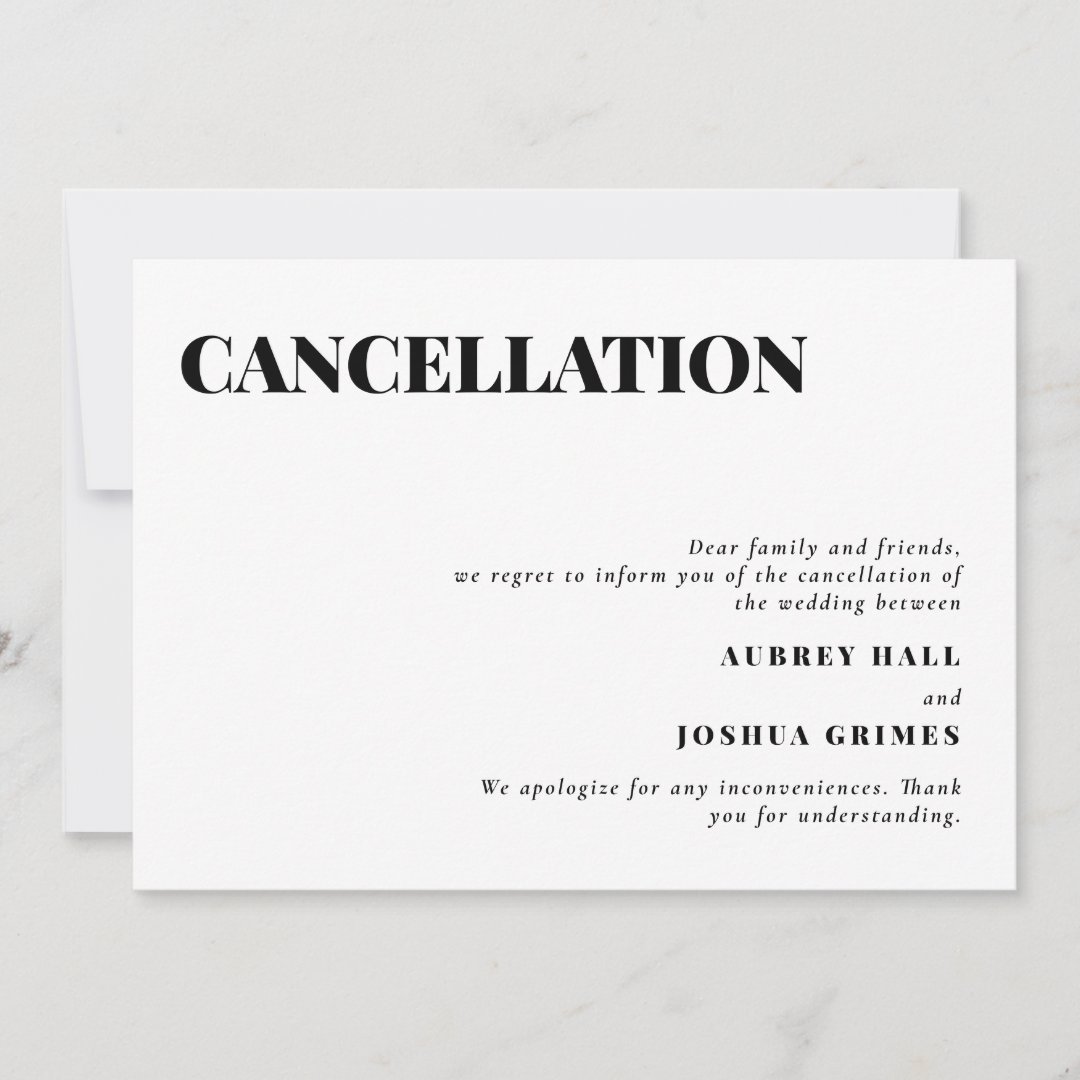 Clean Minimal Wedding Cancellation Invitation | Zazzle