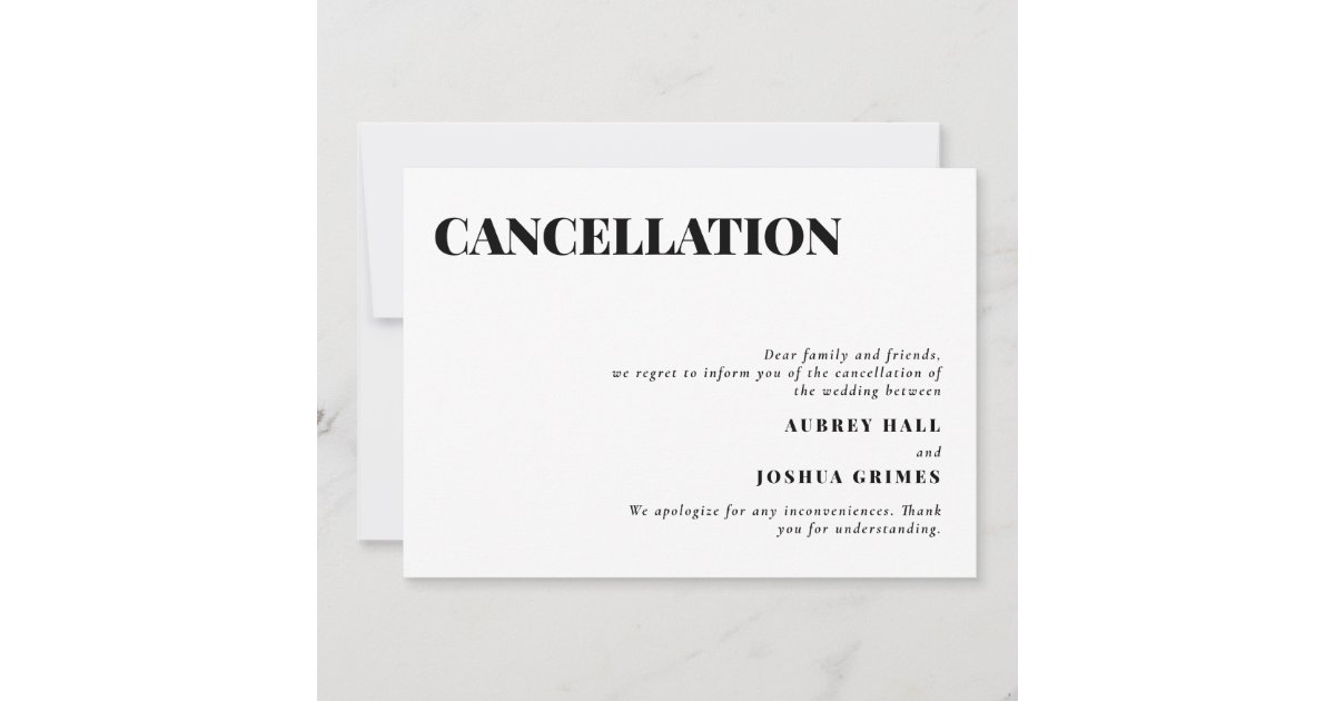 Clean Minimal Wedding Cancellation Invitation | Zazzle