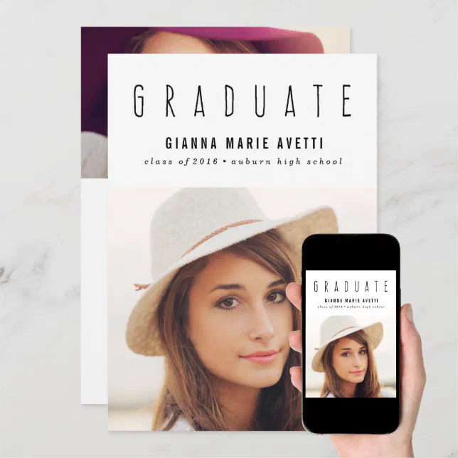 Clean & Modern 2 Photo Graduation Invitation | Zazzle