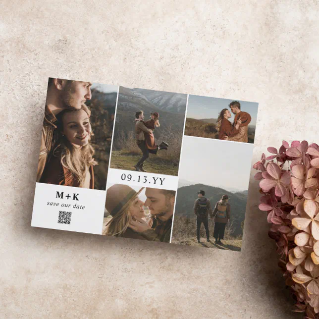 Clean Modern Initials Photos QR Code Save the Date | Zazzle