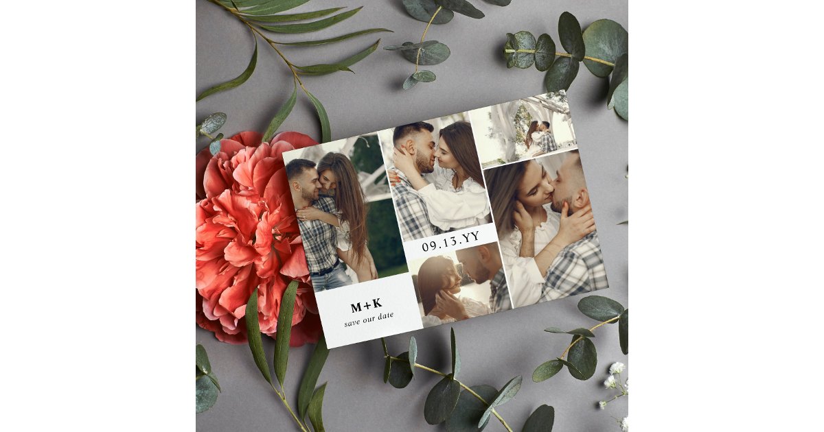 Clean Modern Initials & Photos Save the Date | Zazzle