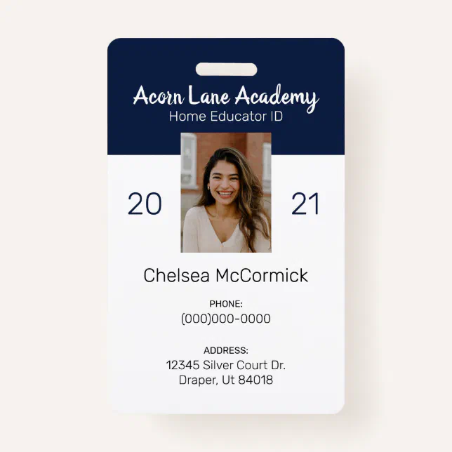 Clean Navy Homeschool Educator ID Badge | Zazzle