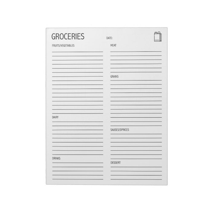 Clean + Simple Grocery List Notepad | Zazzle.com