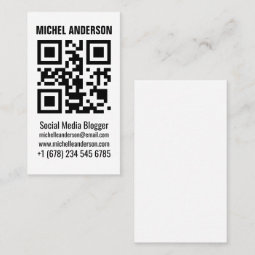Clean simple white vertical qr code business card | Zazzle