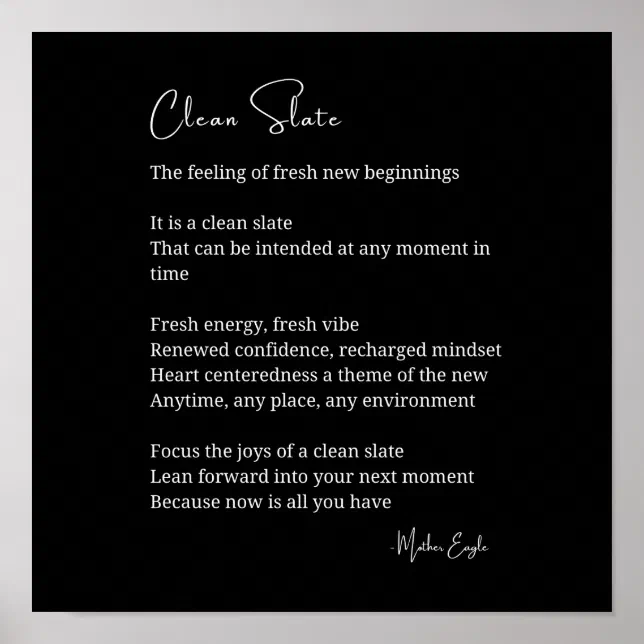 Clean Slate New Beginnings Inspirational Poem Poster | Zazzle