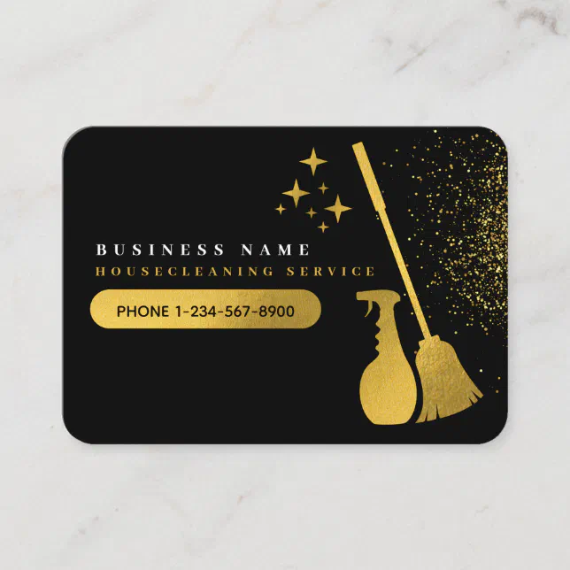 Cleaning Black & Gold Social Media Icons Business Card | Zazzle