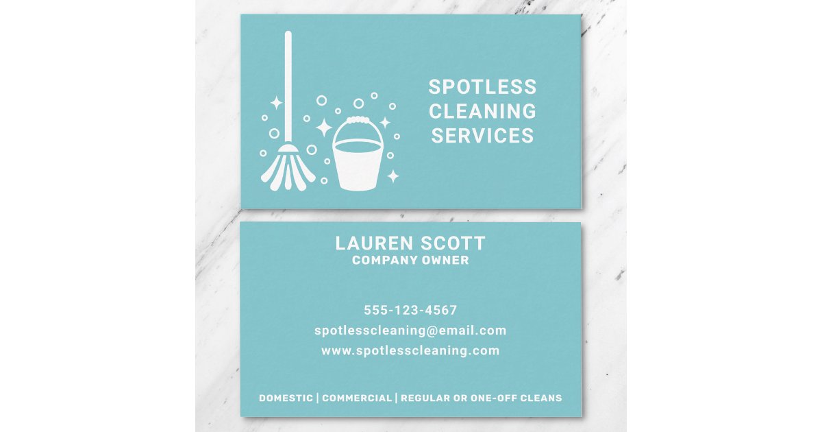 Cleaning Cleaner Mop And Bucket Bold Turquoise Business Card | Zazzle