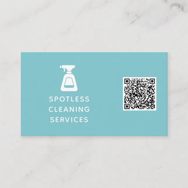 Cleaning Company QR Code Spray Bottle Aqua Blue Business Card | Zazzle