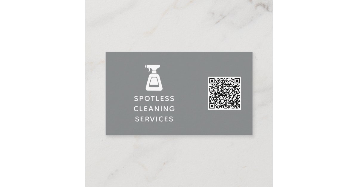 Cleaning Company QR Code Spray Bottle Gray Business Card | Zazzle
