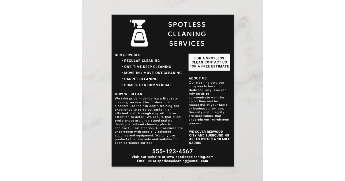Cleaning Company Spray Bottle Black Flyer | Zazzle