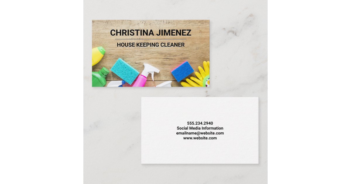 Cleaning Housekeeping Equipment on Table Business Card | Zazzle