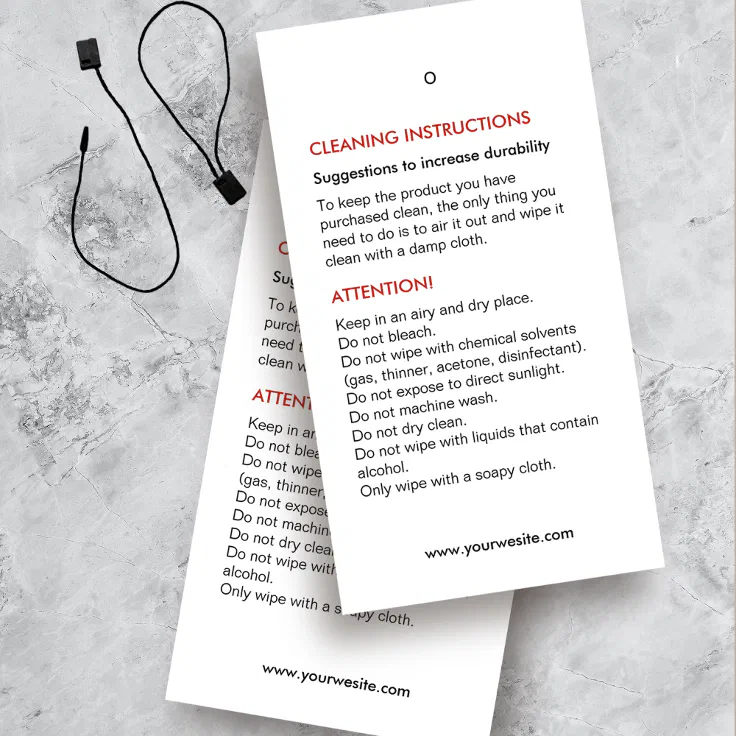 Cleaning Instructions Product Care Hang Tag Card | Zazzle