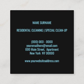 Cleaning janitorial simple housekeeper black square business card | Zazzle