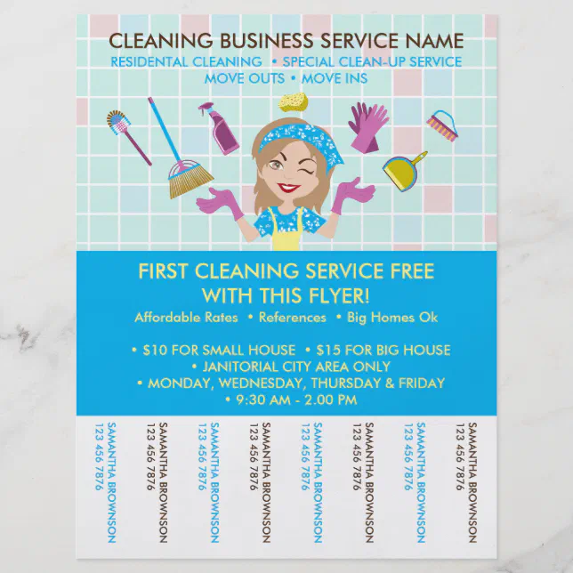 Cleaning Janitorial Tickets Advertising Cartoon Flyer | Zazzle