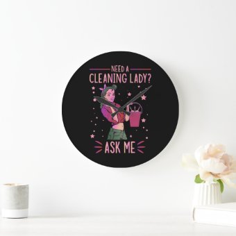 Cleaning Lady Housekeeper Housekeeping Cleaner Gra Large Clock | Zazzle