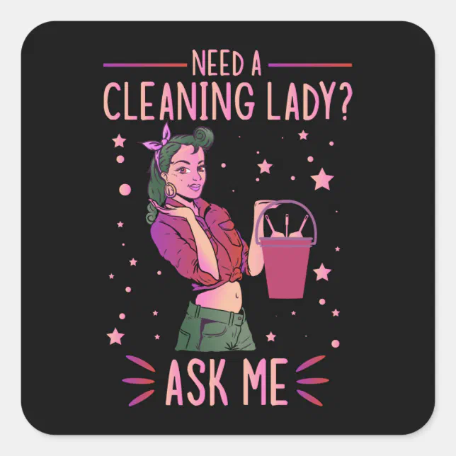 Cleaning Lady Housekeeper Housekeeping Cleaner Gra Square Sticker | Zazzle