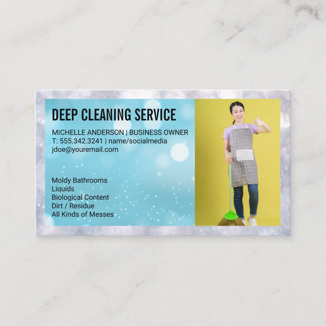 Cleaning Lady with Broom Business Card | Zazzle