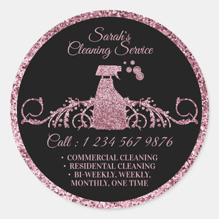 Cleaning Maid Janitorial sparkle glitter rose gold Classic Round ...