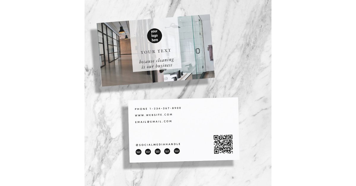 Cleaning Service 2 Photo Social Media QR Code Logo Business Card | Zazzle