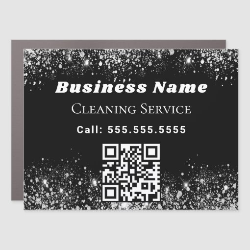 Cleaning service black silver glitter dust QR code Car Magnet | Zazzle