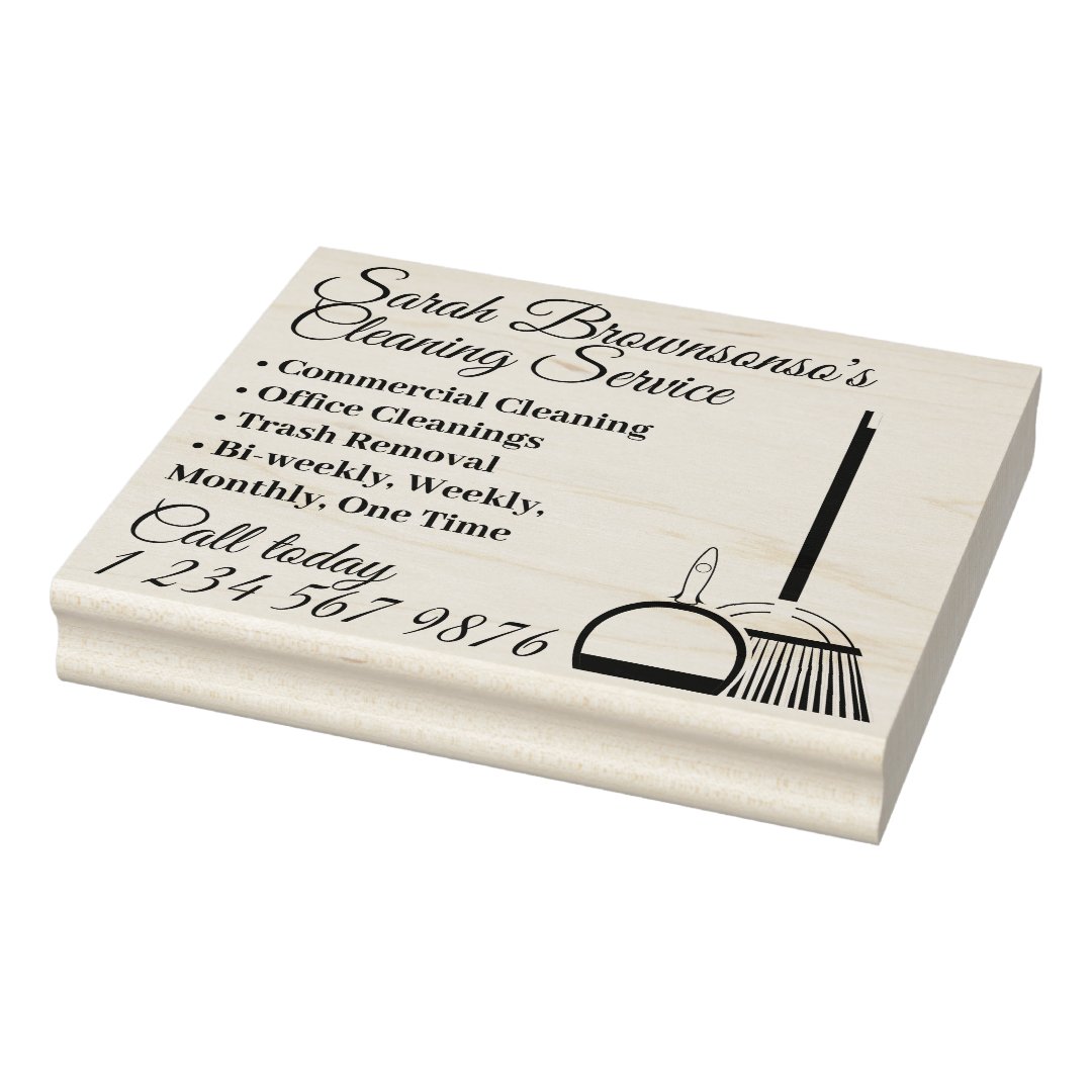 Cleaning Service Business Card Janitorial Maid Rubber Stamp | Zazzle