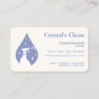 Cleaning Service Cute Ivory + Blue Spray Droplet Business Card | Zazzle