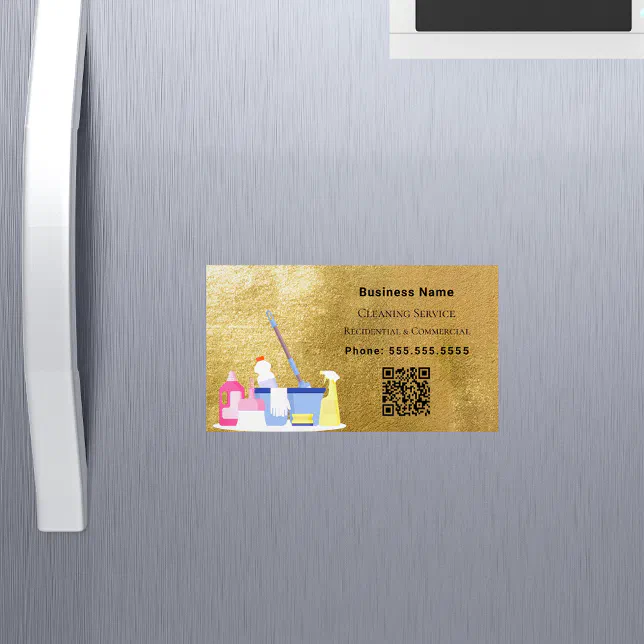 Cleaning service gold QR code Business Card Magnet | Zazzle