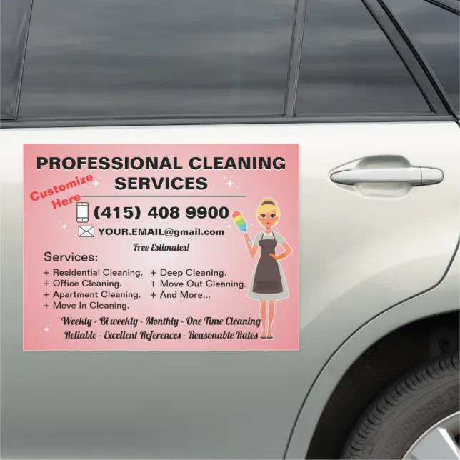 Cleaning Service Housekeeping Janitorial Maid Car Magnet | Zazzle