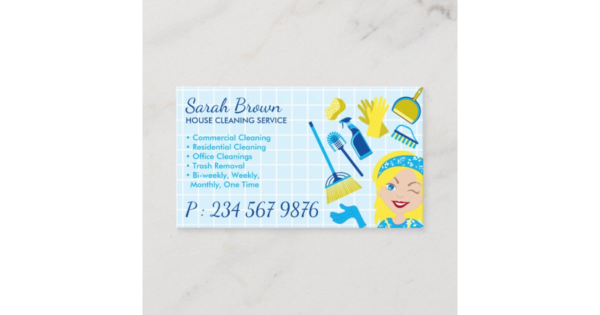 Cleaning Service Janitorial Lady Blonde Business Card | Zazzle
