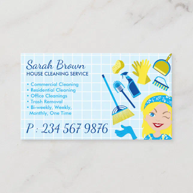 Cleaning Service Janitorial Lady Blonde Business Card | Zazzle