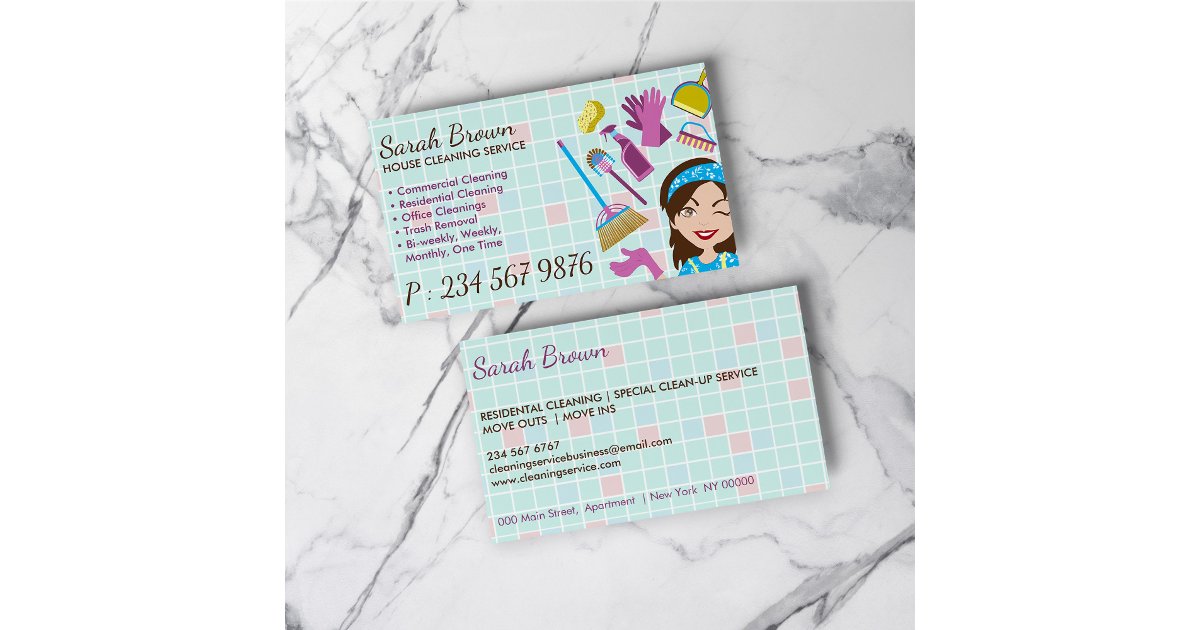 Cleaning Service Janitorial Lady Business Card | Zazzle