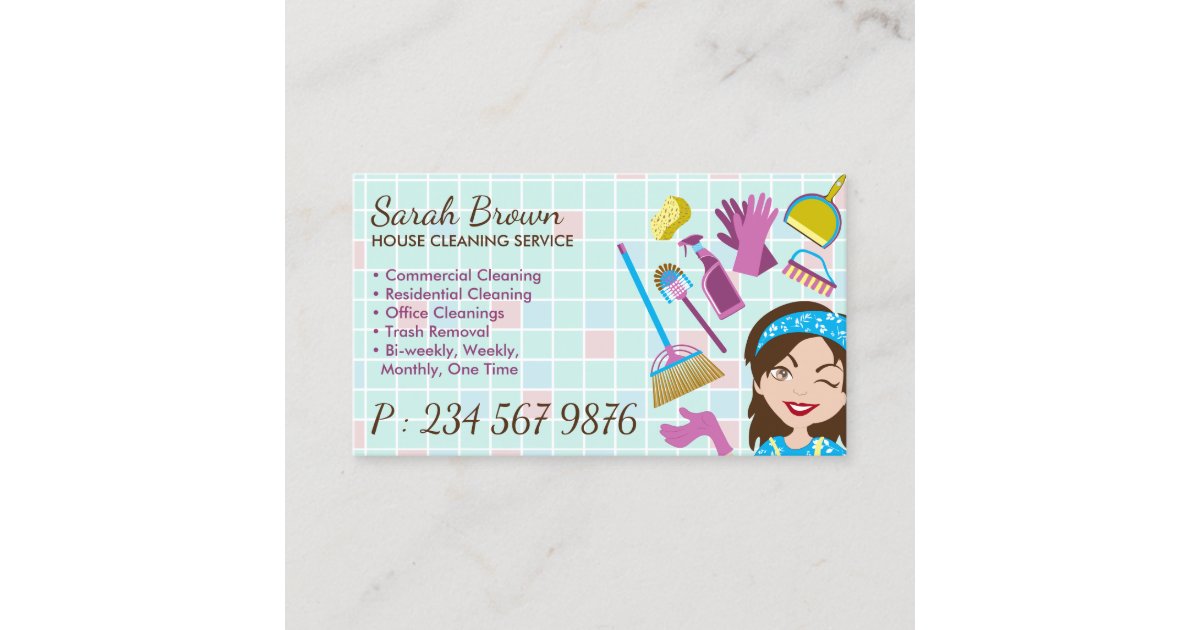 Cleaning Service Janitorial Lady Business Card | Zazzle