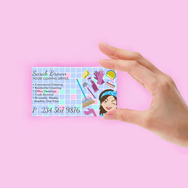 Cleaning Service Janitorial Lady Tiles Home Business Card | Zazzle