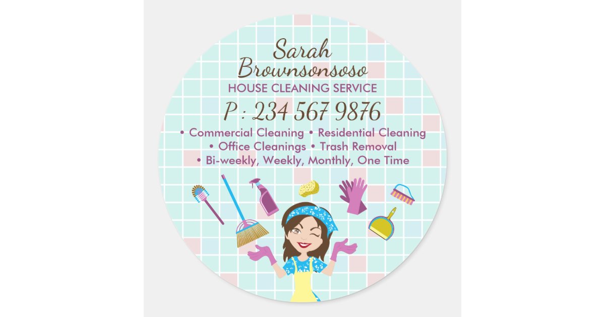Cleaning Service Janitorial Maid Girl Worker Classic Round Sticker | Zazzle