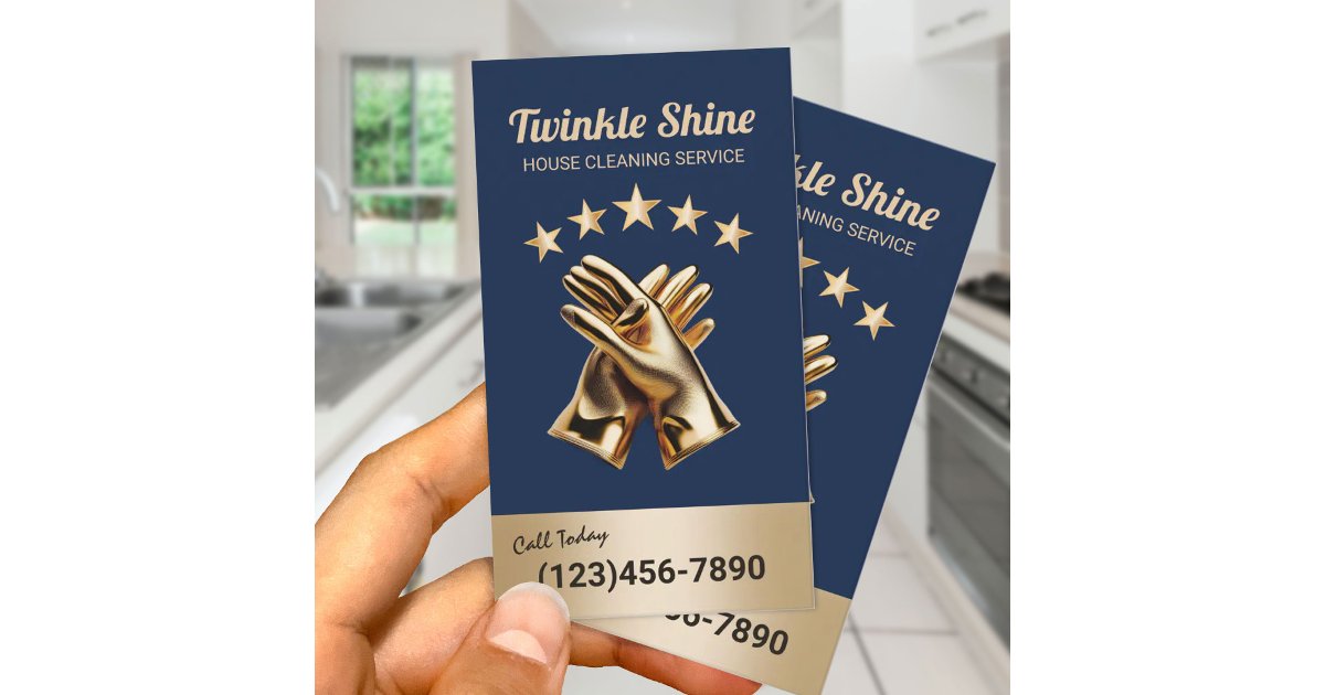 Cleaning Service Maid Golden Gloves Housekeeping Business Card | Zazzle