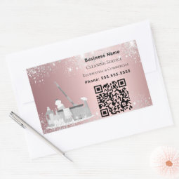 Cleaning service pink silver glitter dust QR code Rectangular Sticker ...
