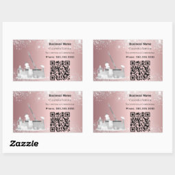 Cleaning service pink silver glitter dust QR code Rectangular Sticker ...