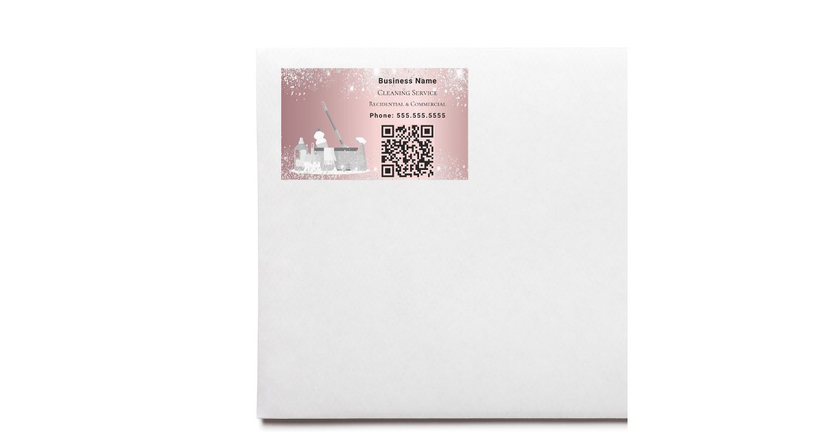 Cleaning service pink silver glitter dust QR code Rectangular Sticker ...