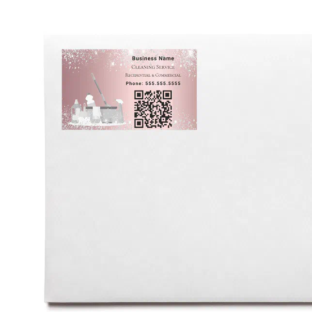 Cleaning service pink silver glitter dust QR code Rectangular Sticker ...