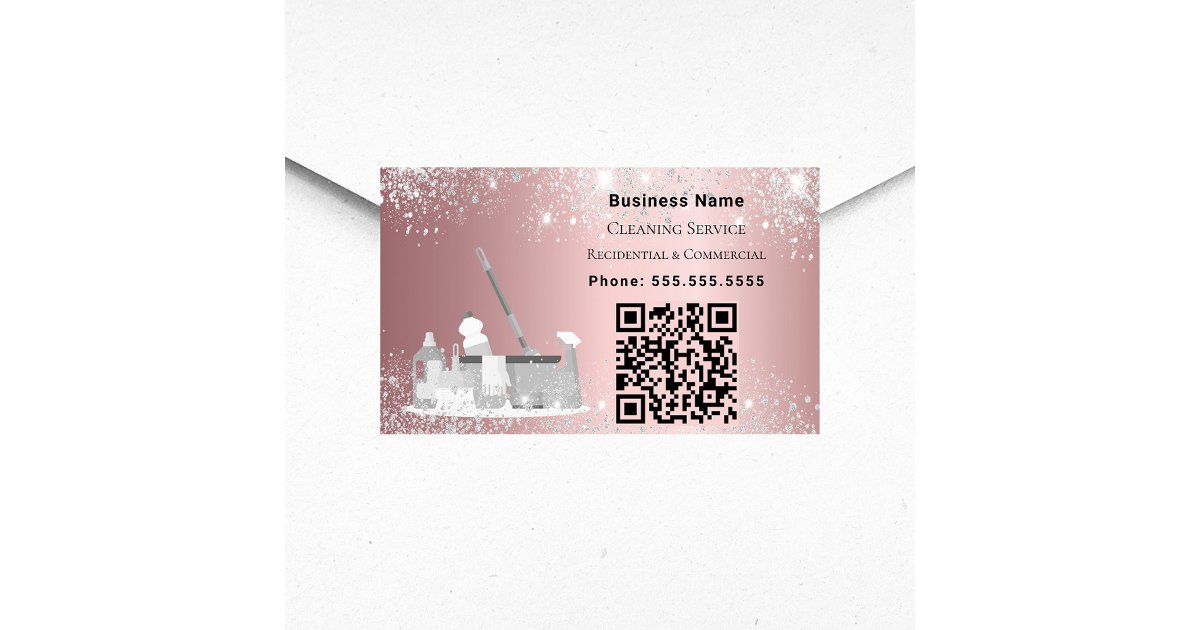 Cleaning service pink silver glitter dust QR code Rectangular Sticker ...
