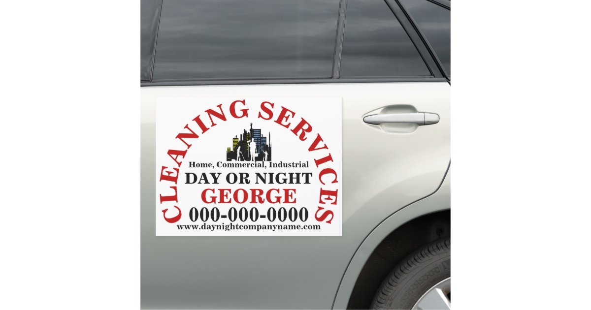 Cleaning service professional Logo buildings red Car Magnet | Zazzle