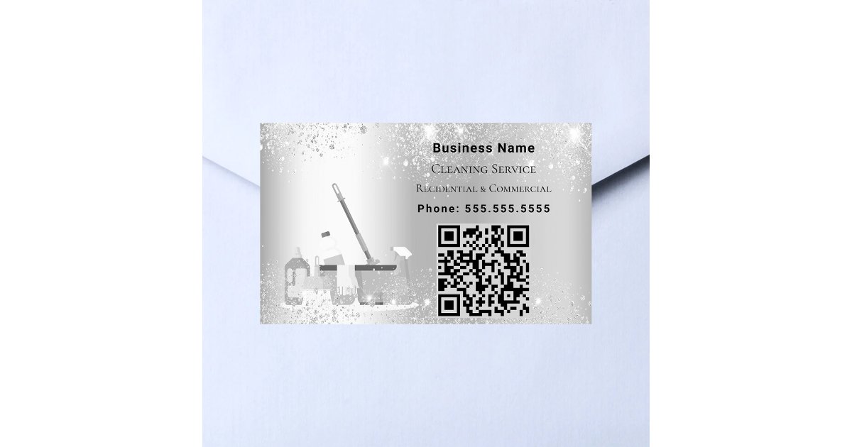 Cleaning service silver glitter dust QR code Rectangular Sticker | Zazzle