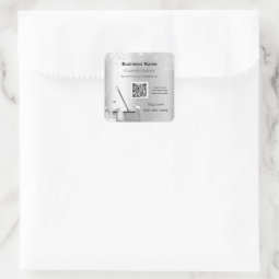 Cleaning service silver glitter dust QR code Square Sticker | Zazzle