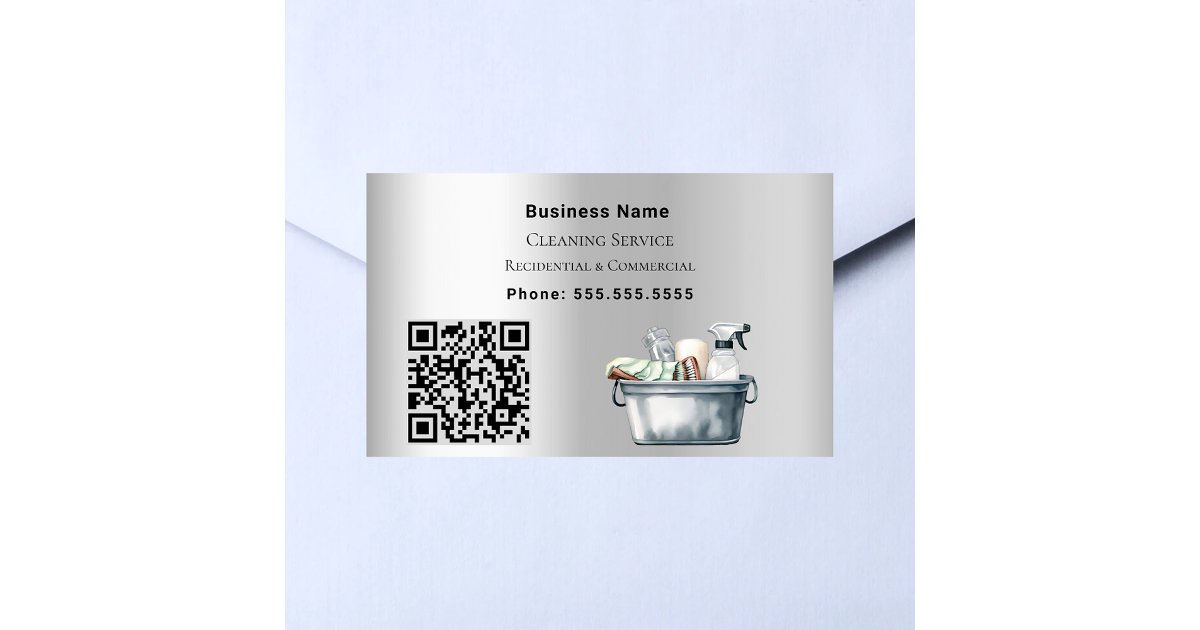 Cleaning service silver QR code Rectangular Sticker | Zazzle
