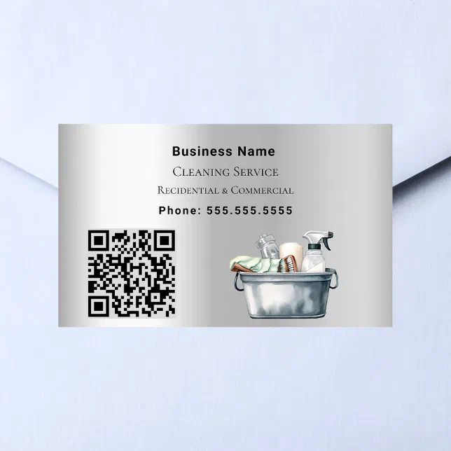 Cleaning service silver QR code Rectangular Sticker | Zazzle