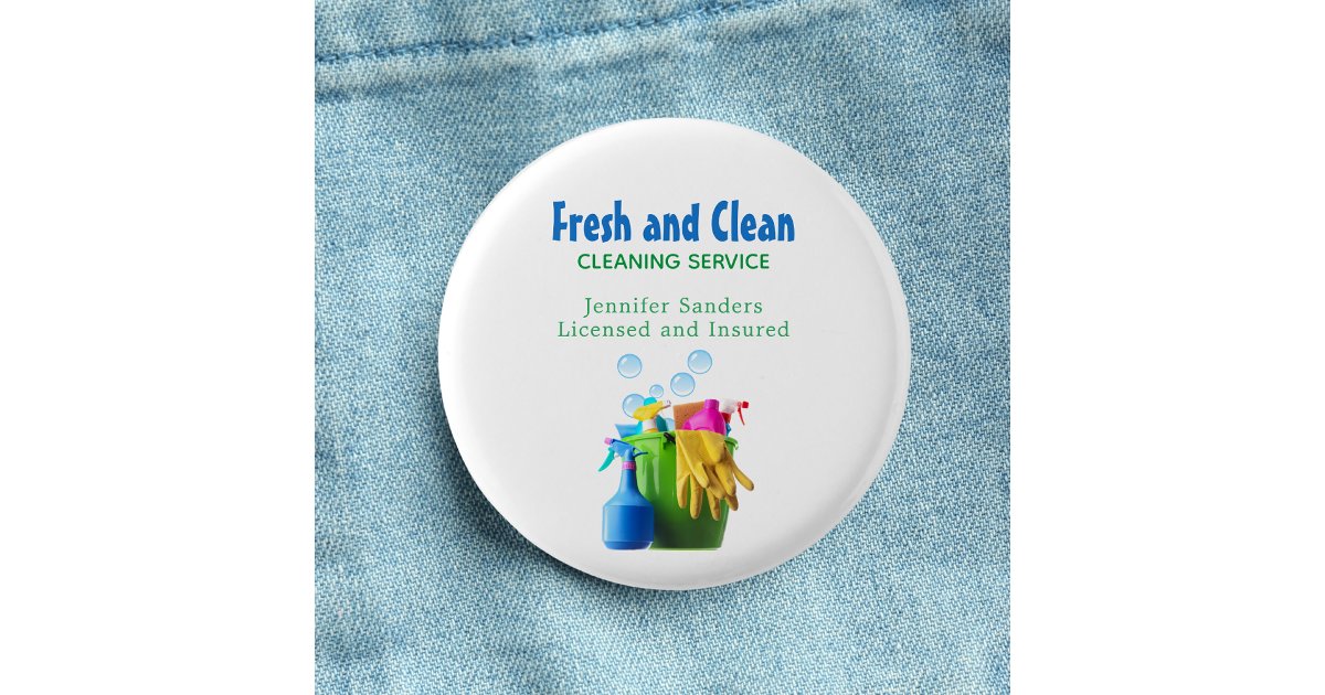 Cleaning Service Supplies Bucket Housekeeping Button | Zazzle