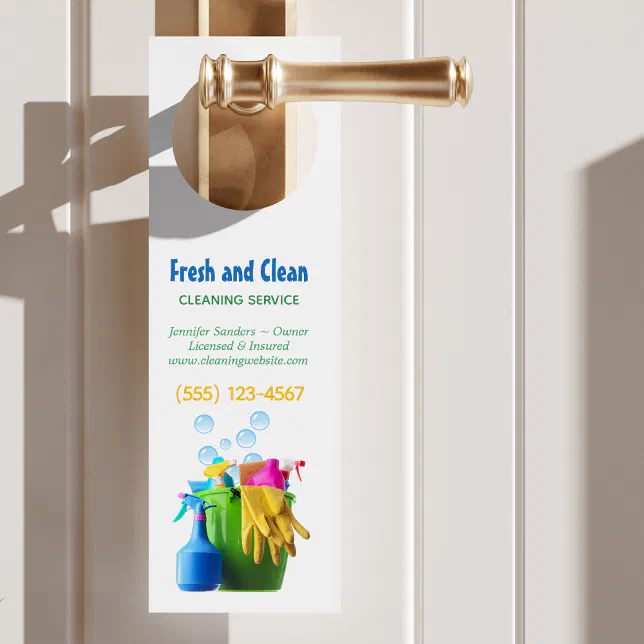 Cleaning Service Supplies Housekeeping Business Door Hanger | Zazzle