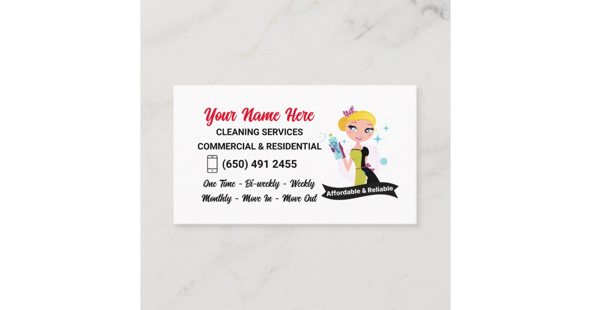 Cleaning Services Janitor Lady Business Card | Zazzle